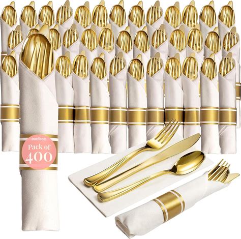 Prestee 400 Pieces Gold Silverware Set For 100 Guests