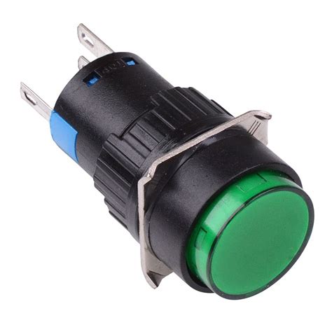 Green Round Latching 16mm Push Button Switch No Nc 230v
