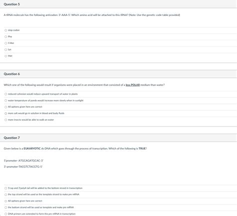 Solved A Trna Molecule Has The Following Anticodon