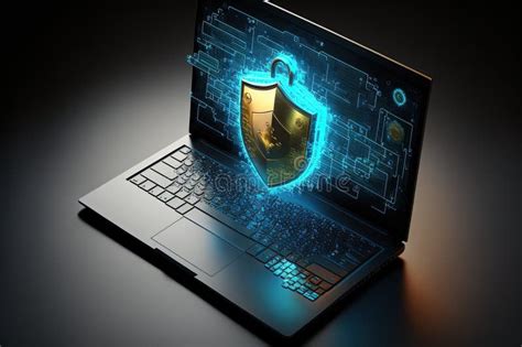 Computer On A Laptop With The Concepts Of Data Protection Cyber Security Stock Illustration