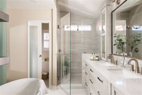 Master Bathroom Remodel With A Walk In Shower And Freestanding Tub