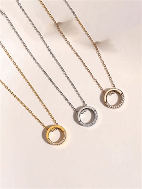 Titanium Steel Cubic Zirconia Geometric Minimalist Necklace 1002401186