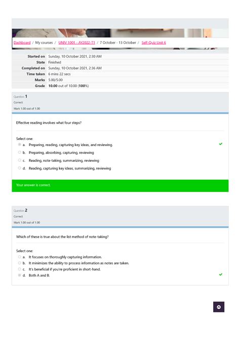 Self Quiz Unit 6 Attempt Review Started On Sunday 10 October 2021 2 30 Am State Finished