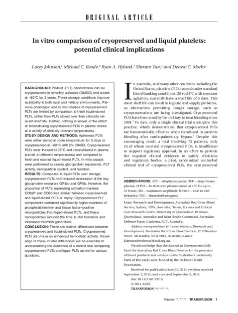 Pdf In Vitro Comparison Of Cryopreserved And Liquid Platelets