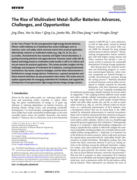 Pdf The Rise Of Multivalent Metalsulfur Batteries Advances