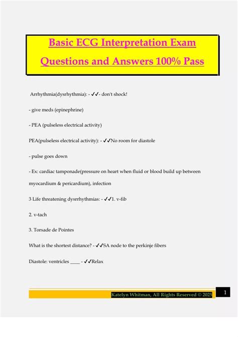 Basic Ecg Interpretation Exam Questions And Answers 100 Pass Ecg