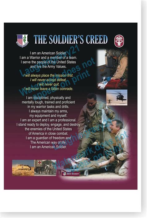 Us Army Medical Department Regiment Amedd Soldiers Creed Poster Ebay Uk