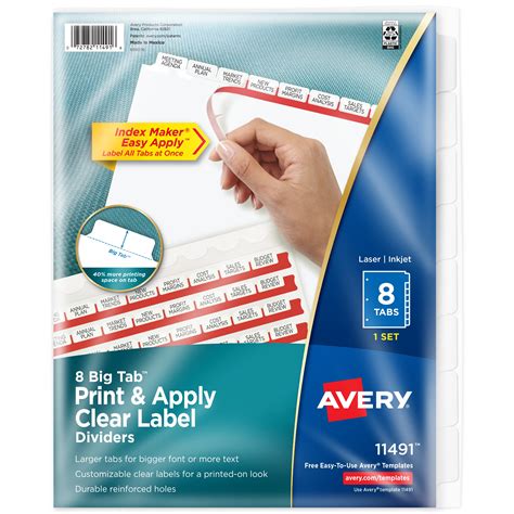 Avery 8 Big Tab Print And Apply Dividers Index Maker 11491
