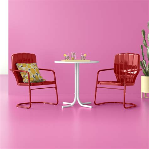 Hashtag Home Burley 3pc Outdoor Bistro Set Bright Red Glosswhite Satin