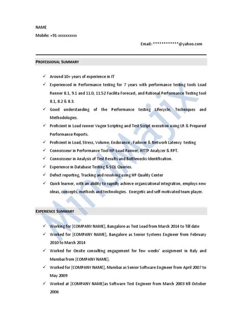 Performance Testing Sample Resume 1 Pdf Web Service World Wide Web