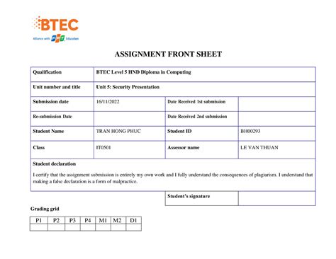 Security Mkkol Assignment Front Sheet Qualification Btec Level 5