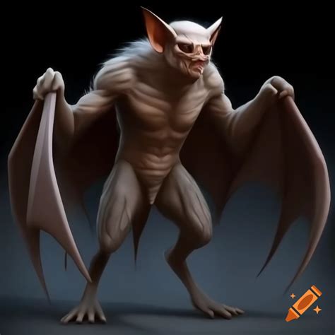 Muscular Humanoid Bat Creature With Digitigrade Legs And Tail On Craiyon
