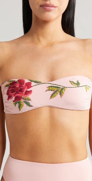 Farm Rio Rose Beaded Strapless Bikini Top In Rose Pink At Nordstrom