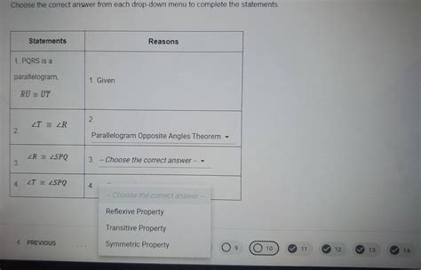Solved: Choose the correct answer from each drop-down menu to complete the statements. Reflexive ...