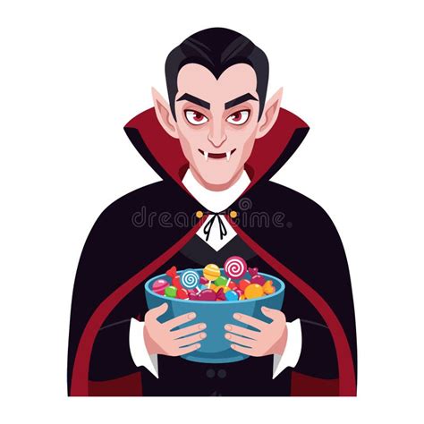 Vampire Holding Bowl Of Colorful Candy For Halloween Celebration Vector Art Stock Vector