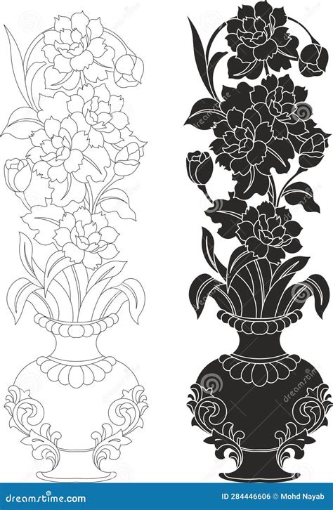 Pot Floral Border Glass Design Sandblasting Acid Etching Vector Stock
