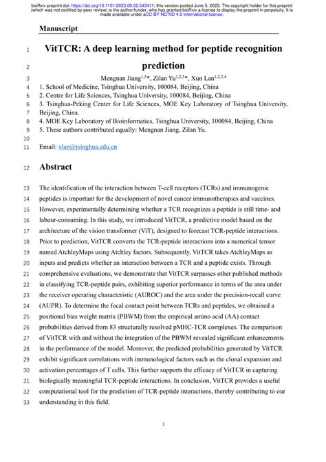 pdf vittcr a deep learning method for peptide recognition prediction