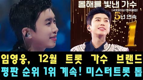 임영웅 12월 트롯 가수 브랜드 평판 순위 1위 계속 미스터트롯 톱6 예상치 못한 변화 연예대상의 이찬원은 Youtube