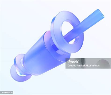 움직이는 3d 렌더링에서 날아다니는 유리 기하학적 모양 선 속이 빈 원통 튜브 홀로그램 무광택 그라데이션 텍스처가 있는 링의 동적 무지개 빛깔의 구성 현대적인 배경 3차원