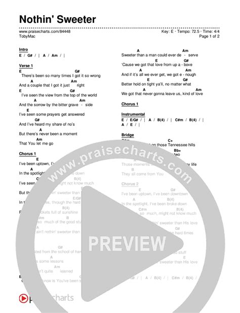 Nothin Sweeter Chords Pdf Tobymac Praisecharts