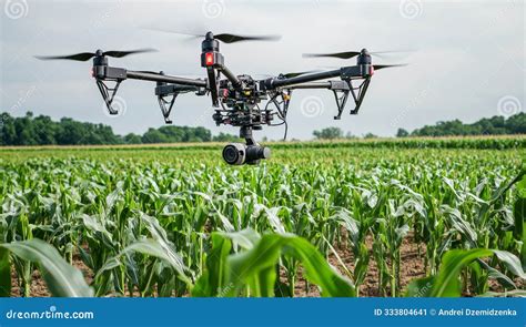 Drone Spraying Pesticides On Corn Fields Using Iot And Ai Stock