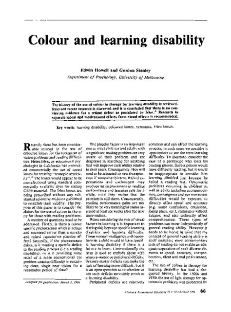 Pdf Colour And Learning Disability