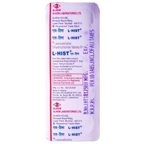 L Hist Tablet Uses Price Dosage Side Effects Substitute Buy Online