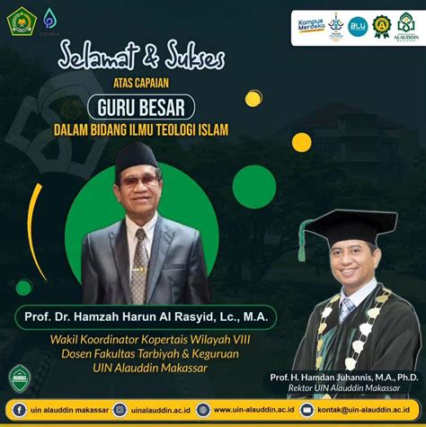 Selamat Dan Sukses Atas Raihan Guru Besar Prof Dr Hamzah Harun Al Rasyid Lc Ma