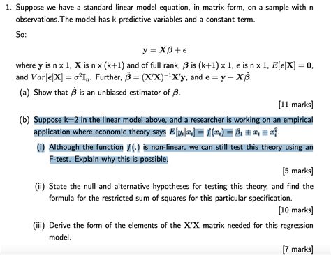 Solved Suppose We Have A Standard Linear Model Equation In