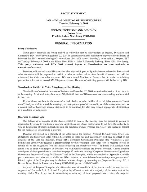 Becton Dickinson Proxy2009 Pdf