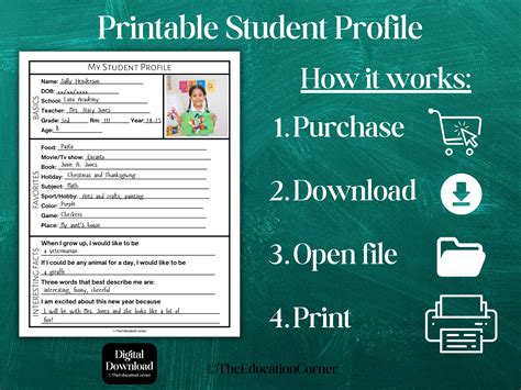 Printable Student Profile Sheet Instant Download Digital Download
