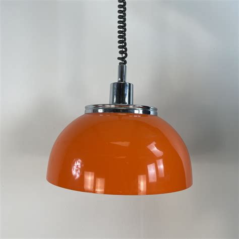 1970s Orange Faro Guzzini For Meblo Retractable Pull Down Ceiling Light