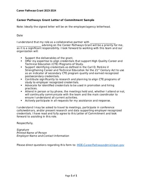 Letter Of Commitment Sample Doc Template Pdffiller