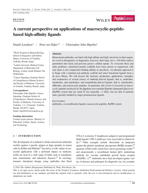 Pdf A Current Perspective On Applications Of Macrocyclic Peptide