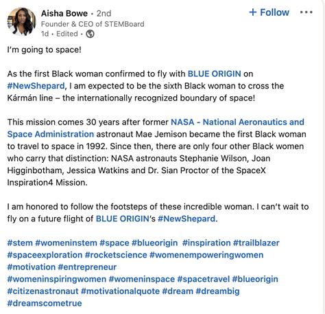Aisha Bowe Becomes The First Black Woman Set To Travel To Space With