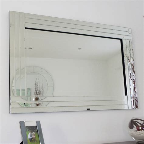 Large Art Deco Triple Glass Framed Wall Mirror 120cm X 80cm Mirrors Exclusive Mirrors