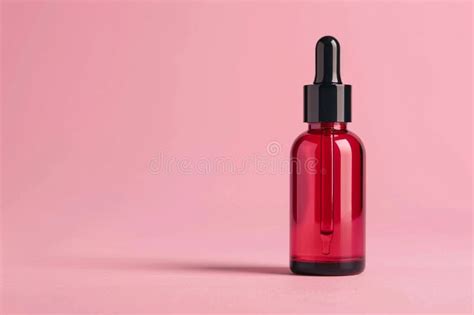Red Glass Dropper Bottle On Pink Background Stock Illustration