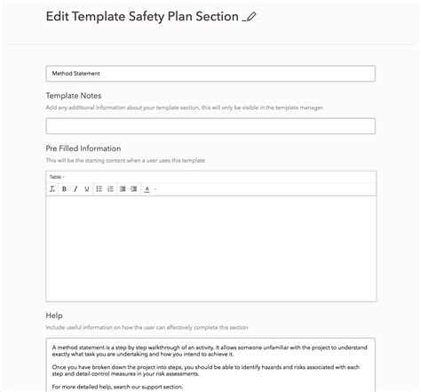 Creating Sections Templates Event Safety Plan Knowledge Base