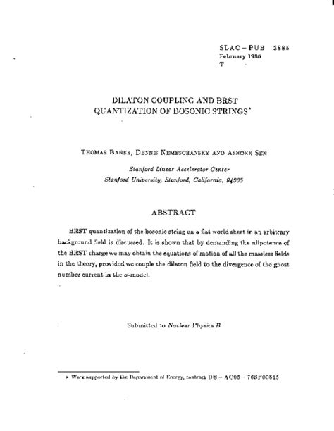 Pdf Dilaton Coupling And Brst Quantization Of Bosonic Strings