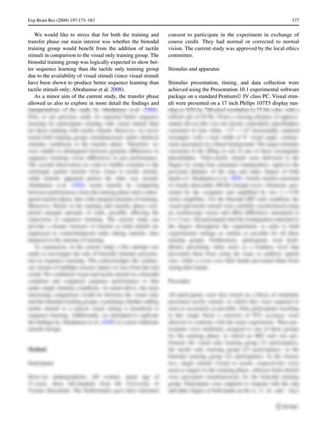Solution Sensory Information In Perceptual Motor Sequence Learning Visual And Or Tactile