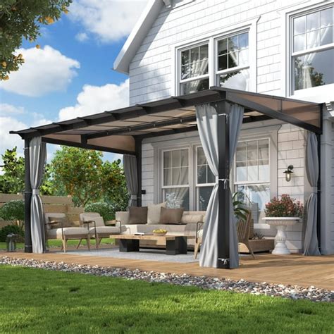 Gartoo 10 X 13 Outdoor Wall Mounted Hardtop Gazebo Aluminum Frame Lean To Pergola With