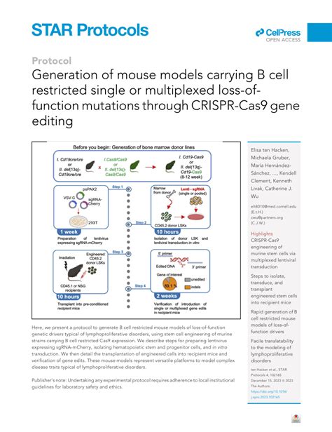 Pdf Generation Of Mouse Models Carrying B Cell Restricted Single Or