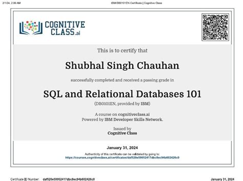 Shubhal Singh Chauhan On Linkedin Sql Relationaldatabases Ibm Certificatecompletion