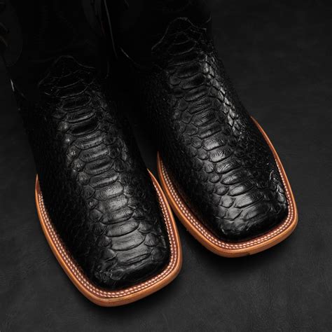 Authentic Black Python Square Toe Alfa Western Wear