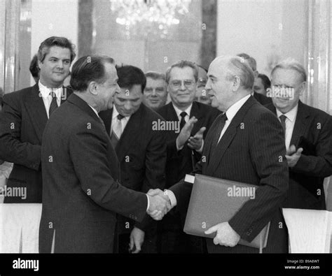 Romanian President Ion Iliesku Left And Ussr President Mikhail