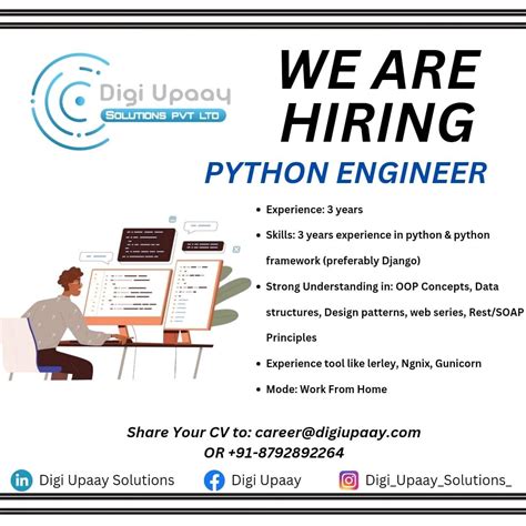Digi Upaay Solutions Pvt Ltd On Linkedin Pythonengineer Pythoncoding Pythondeveloper Techjobs