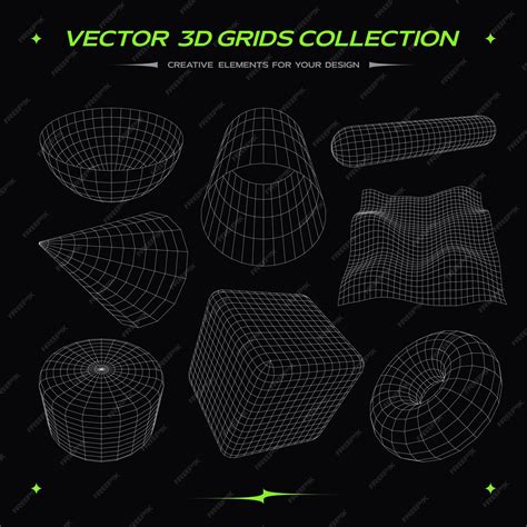 Premium Vector Vector 3d Wireframes Collection Futuristic Design Elements