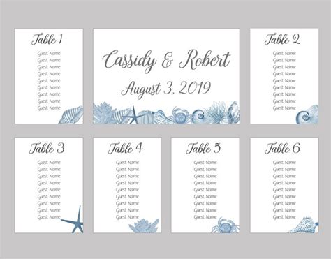 Shell Numbered Seating Cards Beach Seating Cards Table Assignments