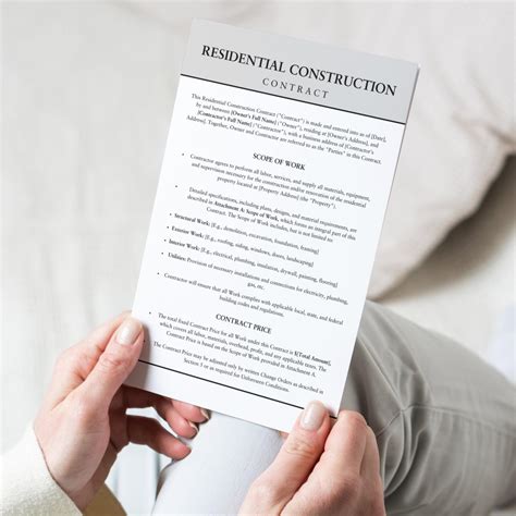 Residential Construction Contract Template Customizable Contractor