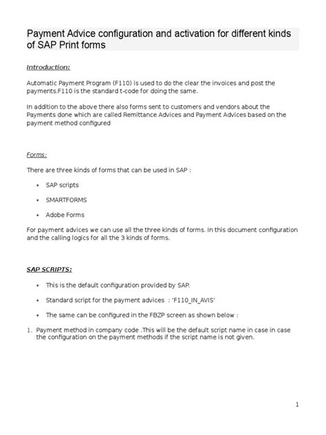 Payment Advice Configuration And Activation For Different Kinds Of Sap Print Forms Pdf